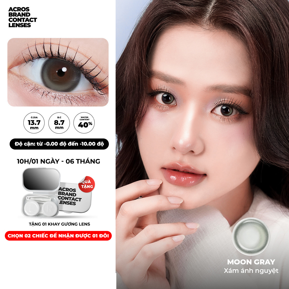Moon Gray | Kính áp tròng ACROS cho người cận thị - an toàn, tự nhiên, chống khô mắt